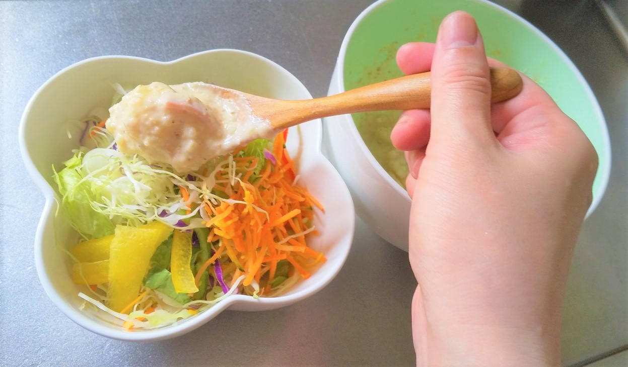 ポテサラをドレッシングにしちゃうサラダ｜介護食とカラダのコラム＆レシピ｜食事の相談窓口サイト【ごはんde笑顔そして健康】